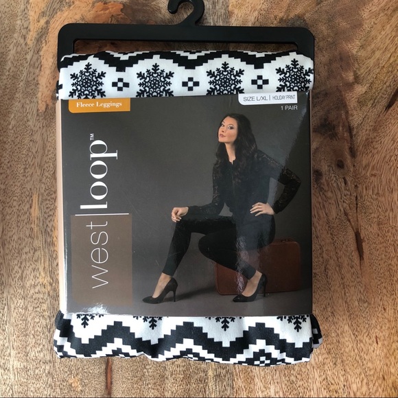 west loop | Pants & Jumpsuits | Navy Blue White Holiday Print Fleece ...